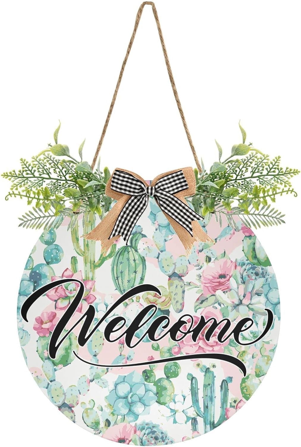 Coolnut Welcome1 Watercolor Cactus Welcome Sign for Front Door, Rustic ...