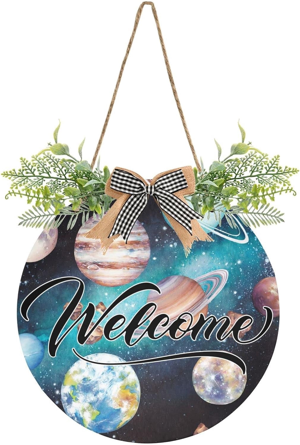 Coolnut Welcome1 Watercolor Planets Welcome Sign for Front Door, Rustic ...