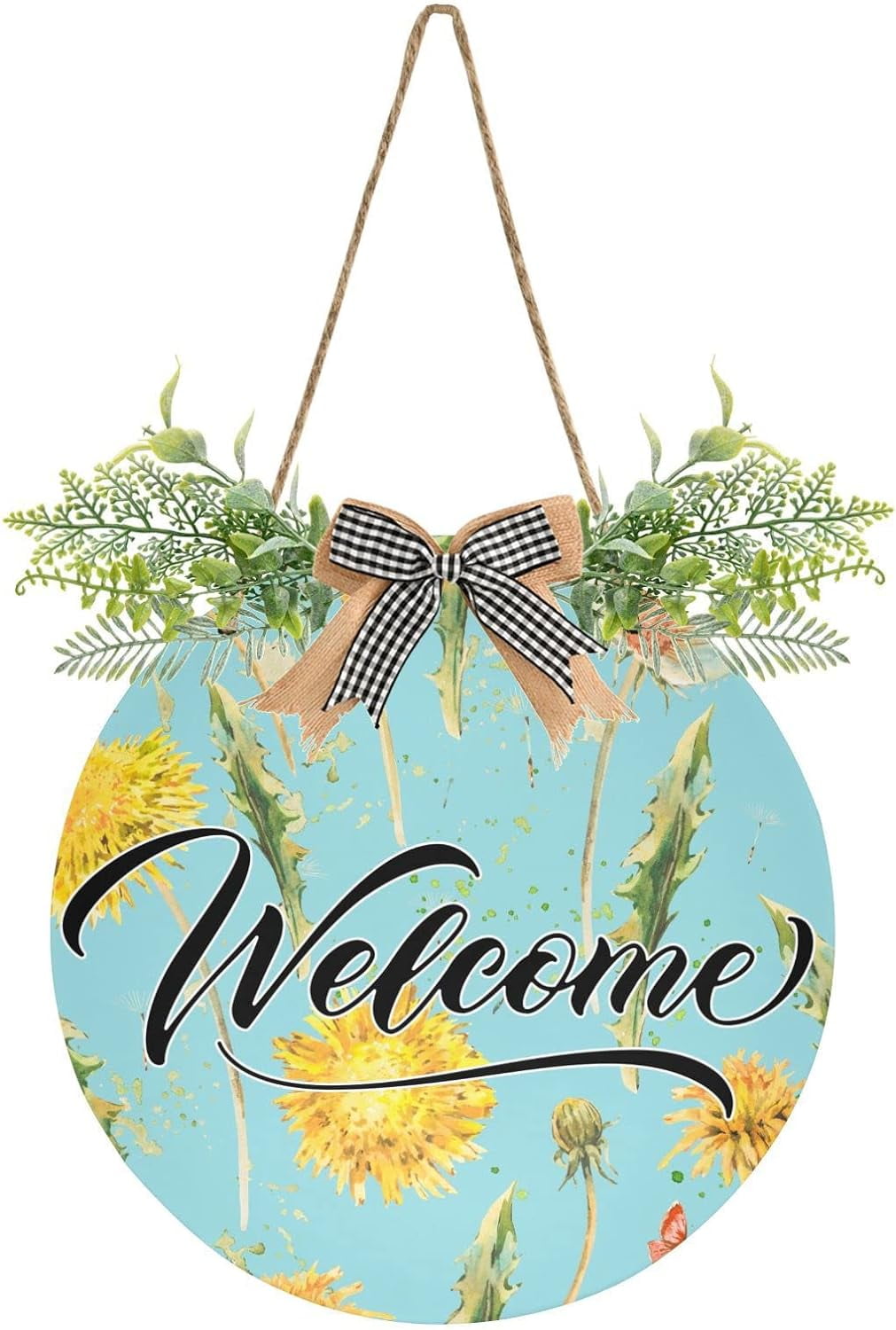 Coolnut Welcome1 Yellow Dandelion Blue Welcome Sign for Front Door ...