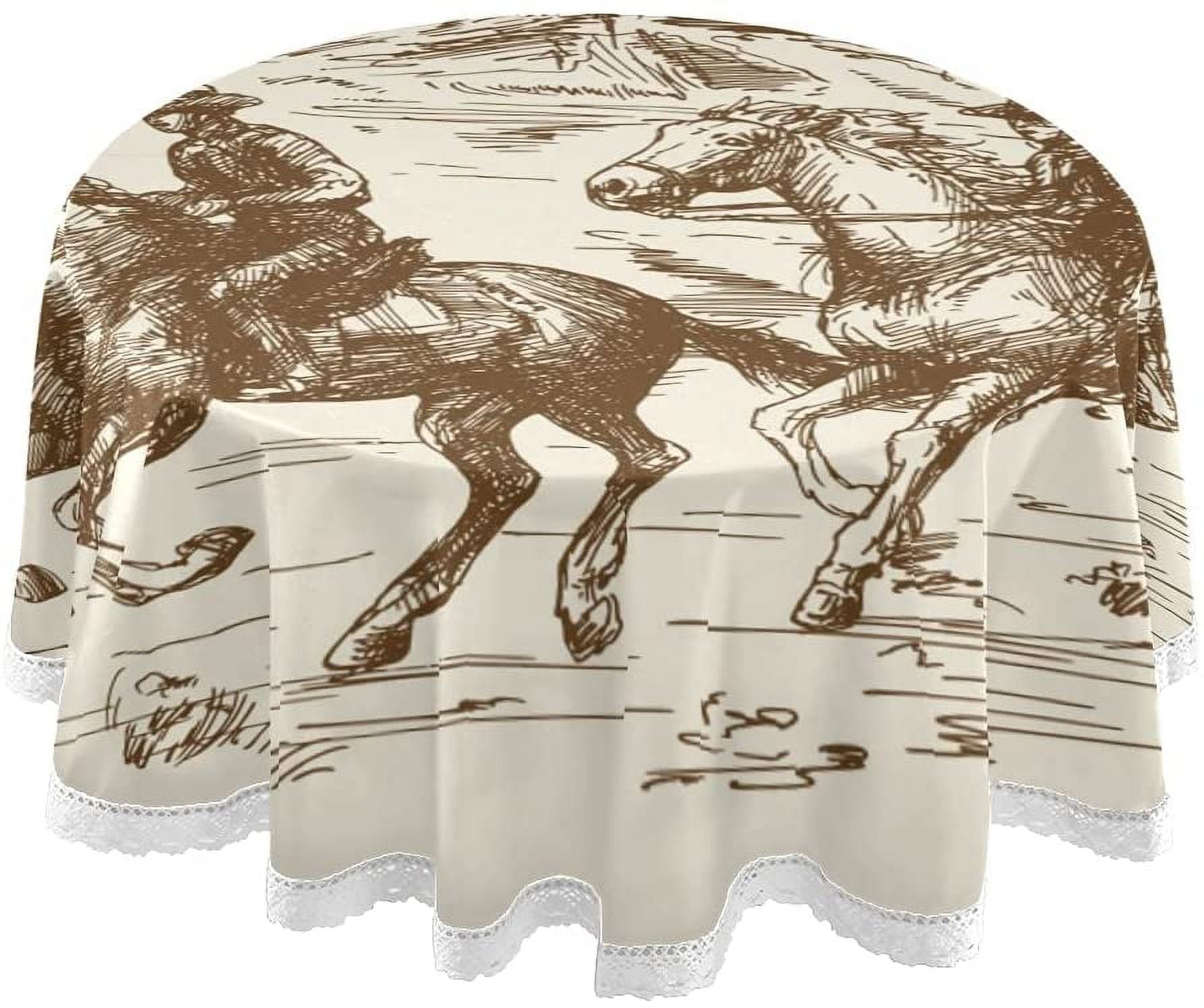 Coolnut Western Desert Cowboy Round Tablecloth 60" Circle Table Cloth ...