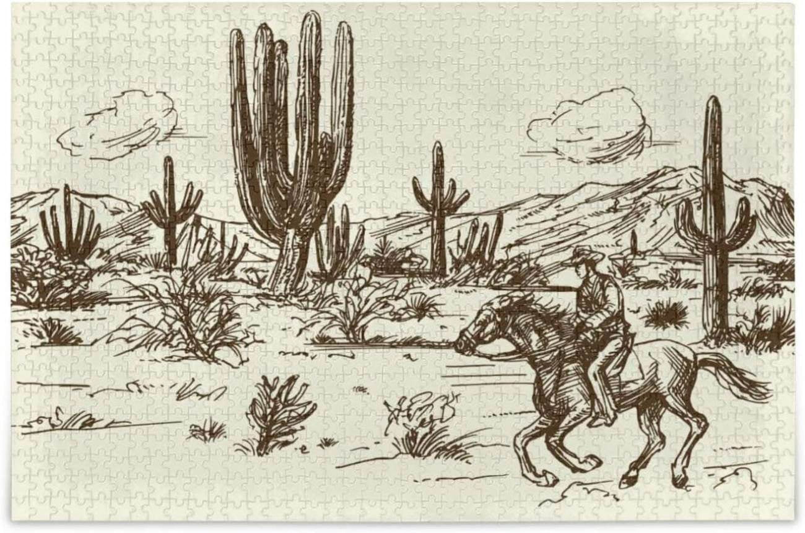 Coolnut Western Desert Cowboy Wooden Jigsaw Puzzles, 20.5" x 14.9 ...