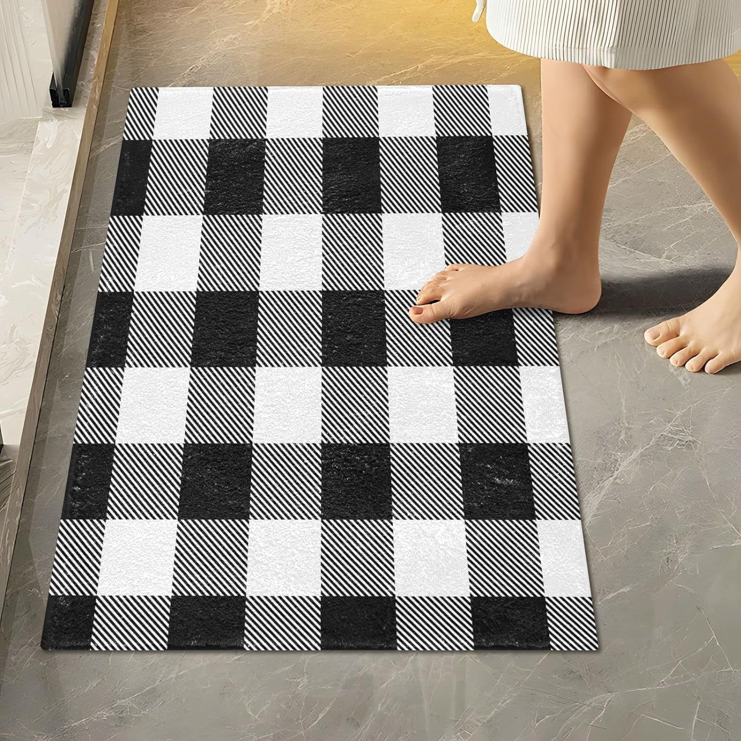 Coolnut White Black Buffalo Plaid Bath Mat Non-Slip Bath Mat Soft High ...
