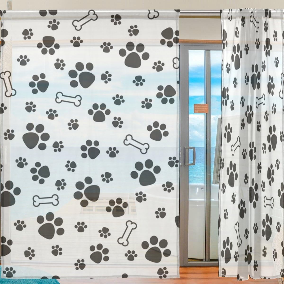 Coolnut White Black Dog Paw Sheer Gauze Door Curtain Window Curtain ...