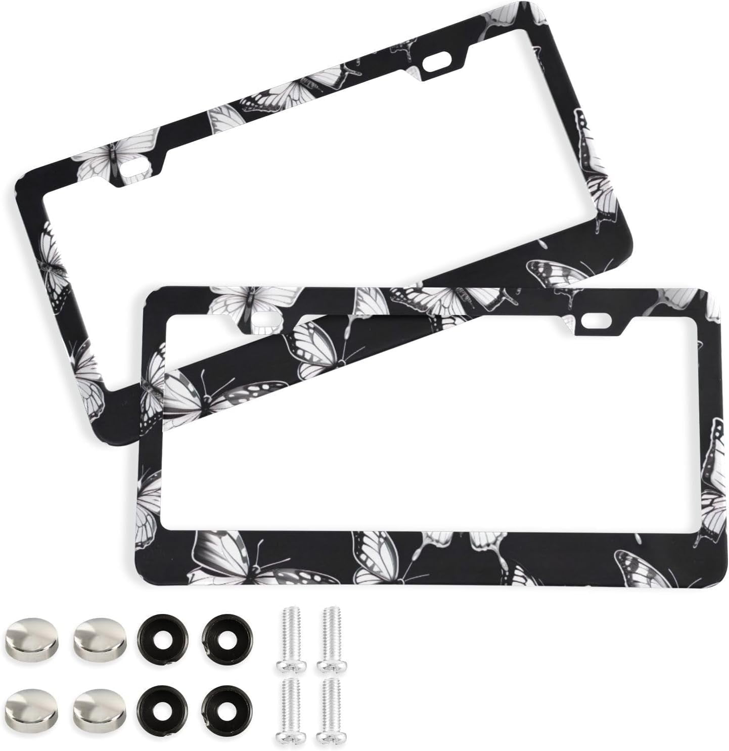 Coolnut White Butterflies 2 Pack License Plate Frames,Universal ...