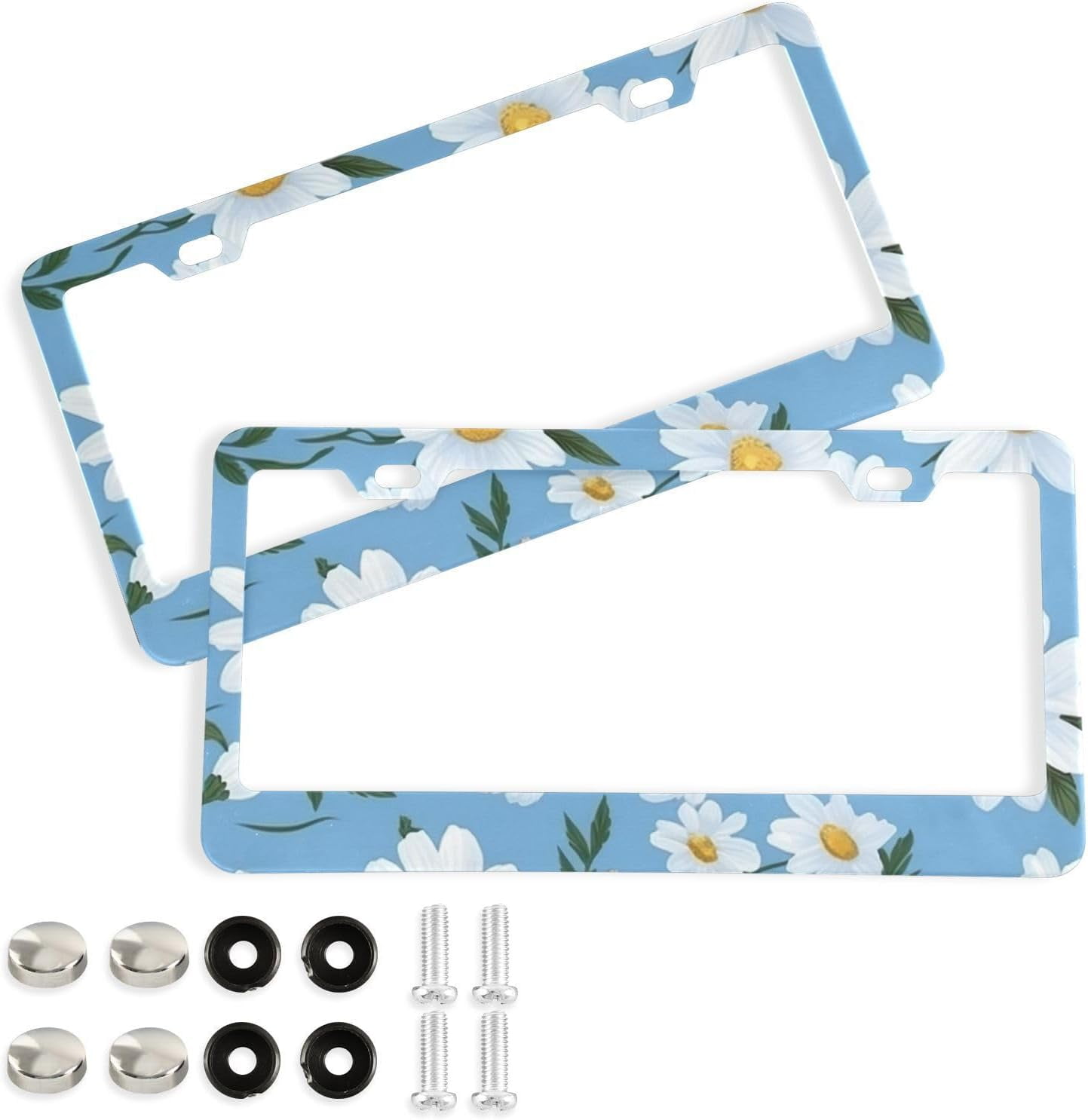 Coolnut White Daisy Flower 2 Pack License Plate Frames,Universal ...