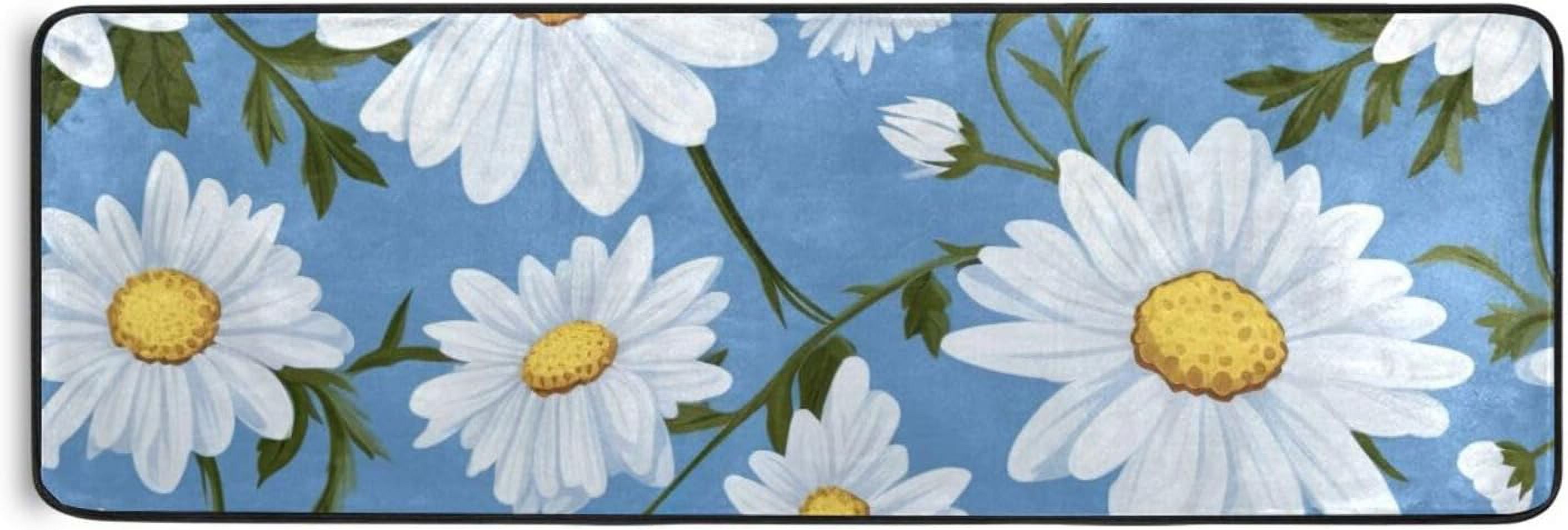 Coolnut White Daisy Pattern Area Rug - 2' x 6' Washable Runner Rugs ...
