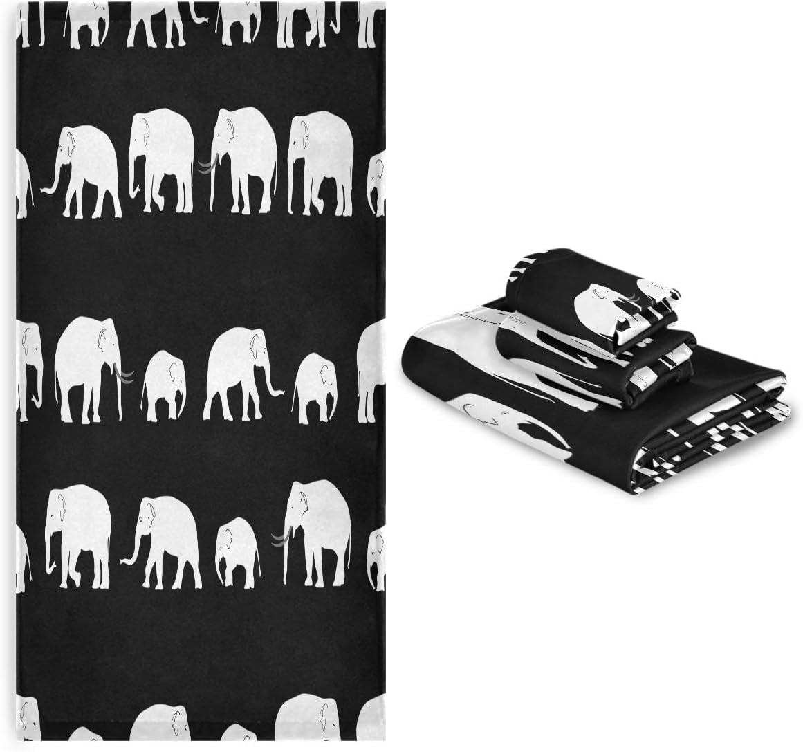 Coolnut White Elephants Print 3 Piece Towel Set, Super Soft, Heavy ...
