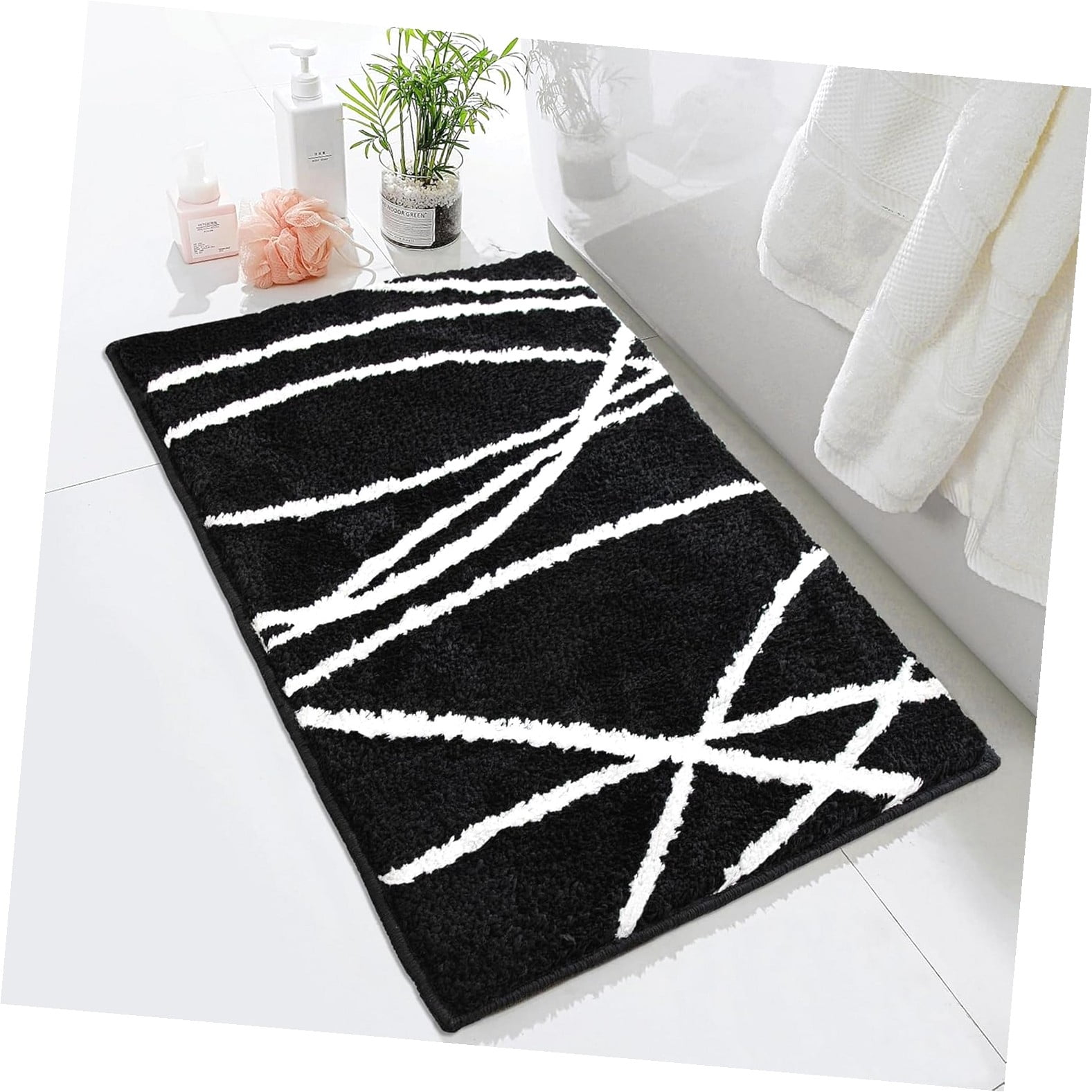 Coolnut White Grey Curve Line Bathroom Rug, 16x24 Inch Classic Extra ...
