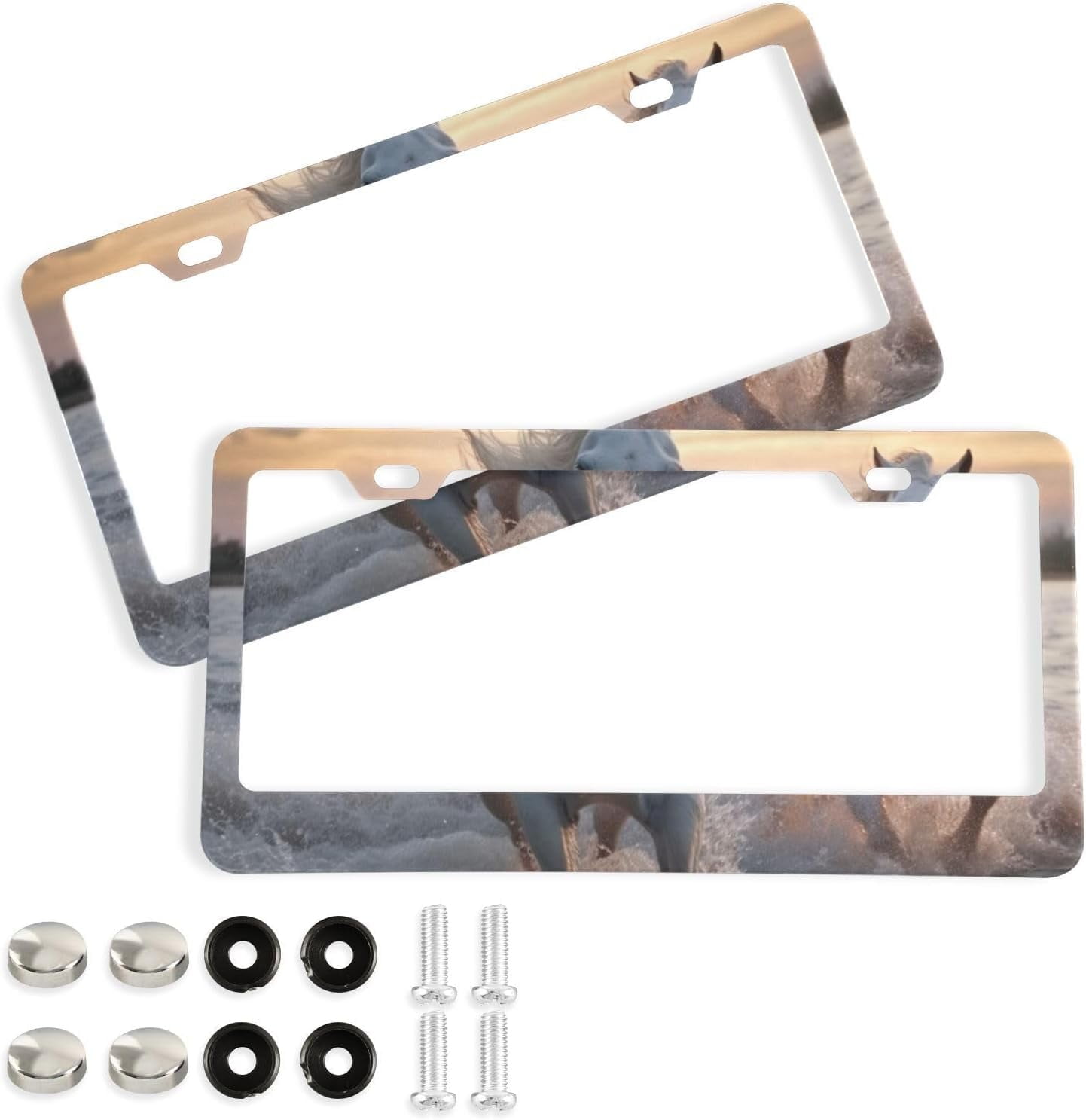 Coolnut White Horses Running License Plate Frames - Universal Aluminum ...