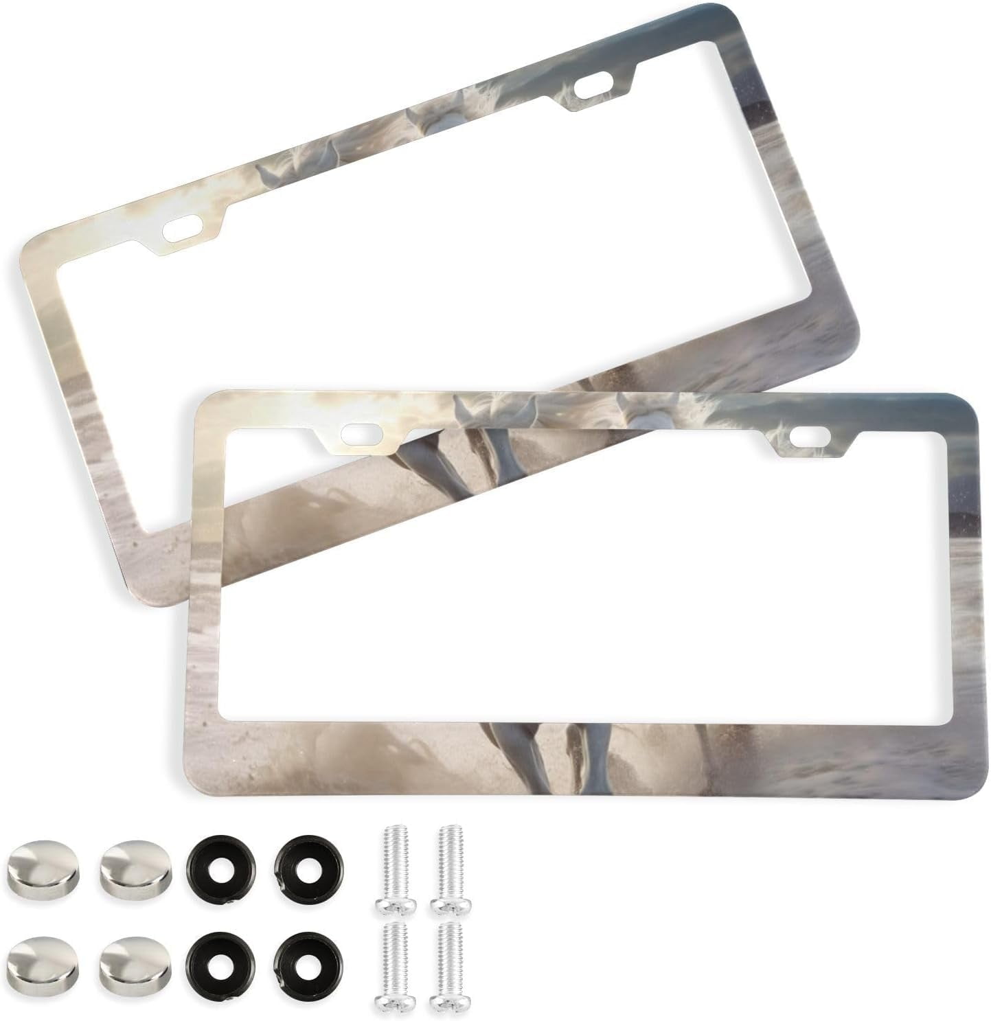 Coolnut White Horses Running License Plate Frames - Universal Aluminum ...