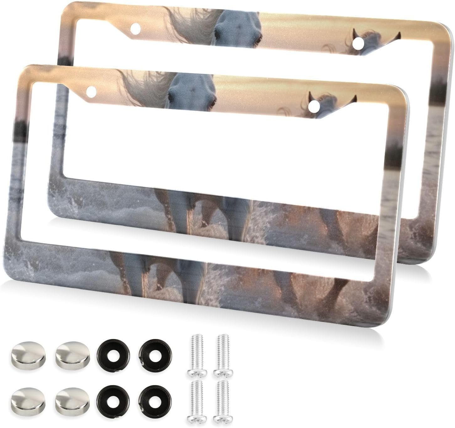 Coolnut White Horses Running License Plate Frames - Universal Aluminum ...