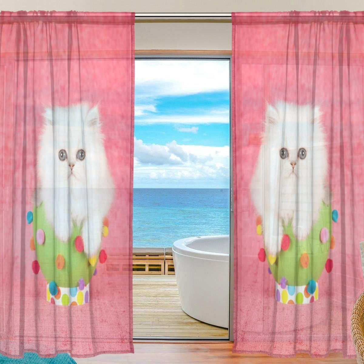 Coolnut White Little Kitten Sheer Gauze Door Curtain Window Curtain ...