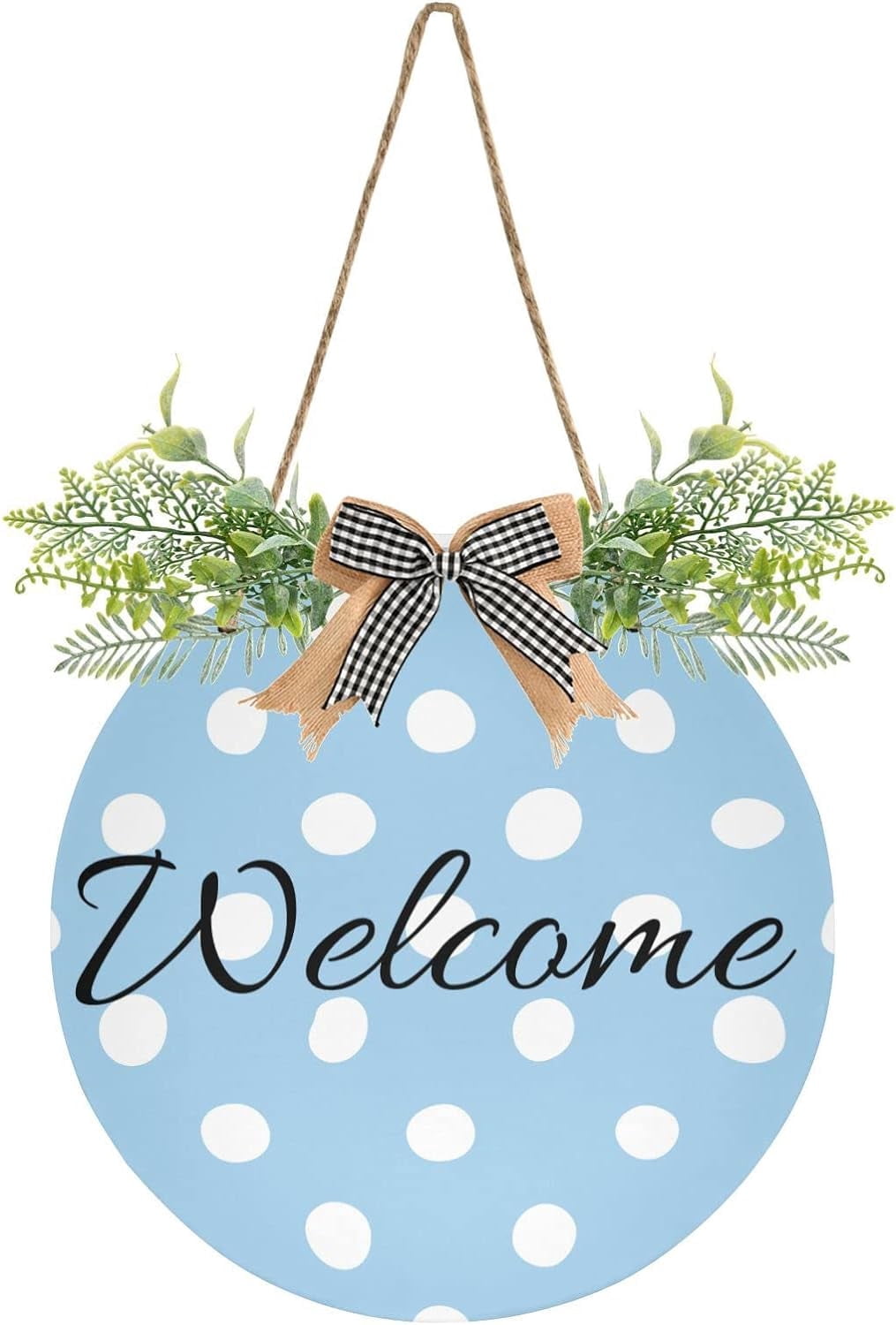 Coolnut White Polka Dots Welcome Sign for Front Door, Round Sign ...