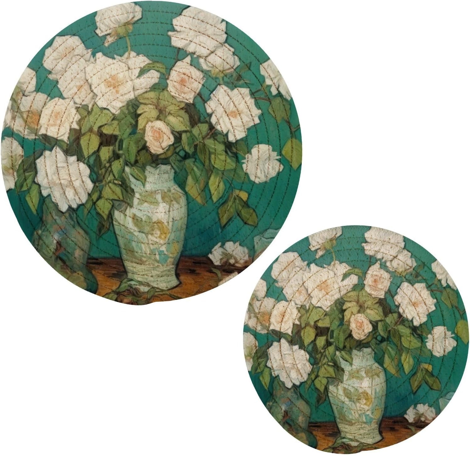 Coolnut White Rose Painting Trivets Pot Holders Set of 2 Potholders for ...