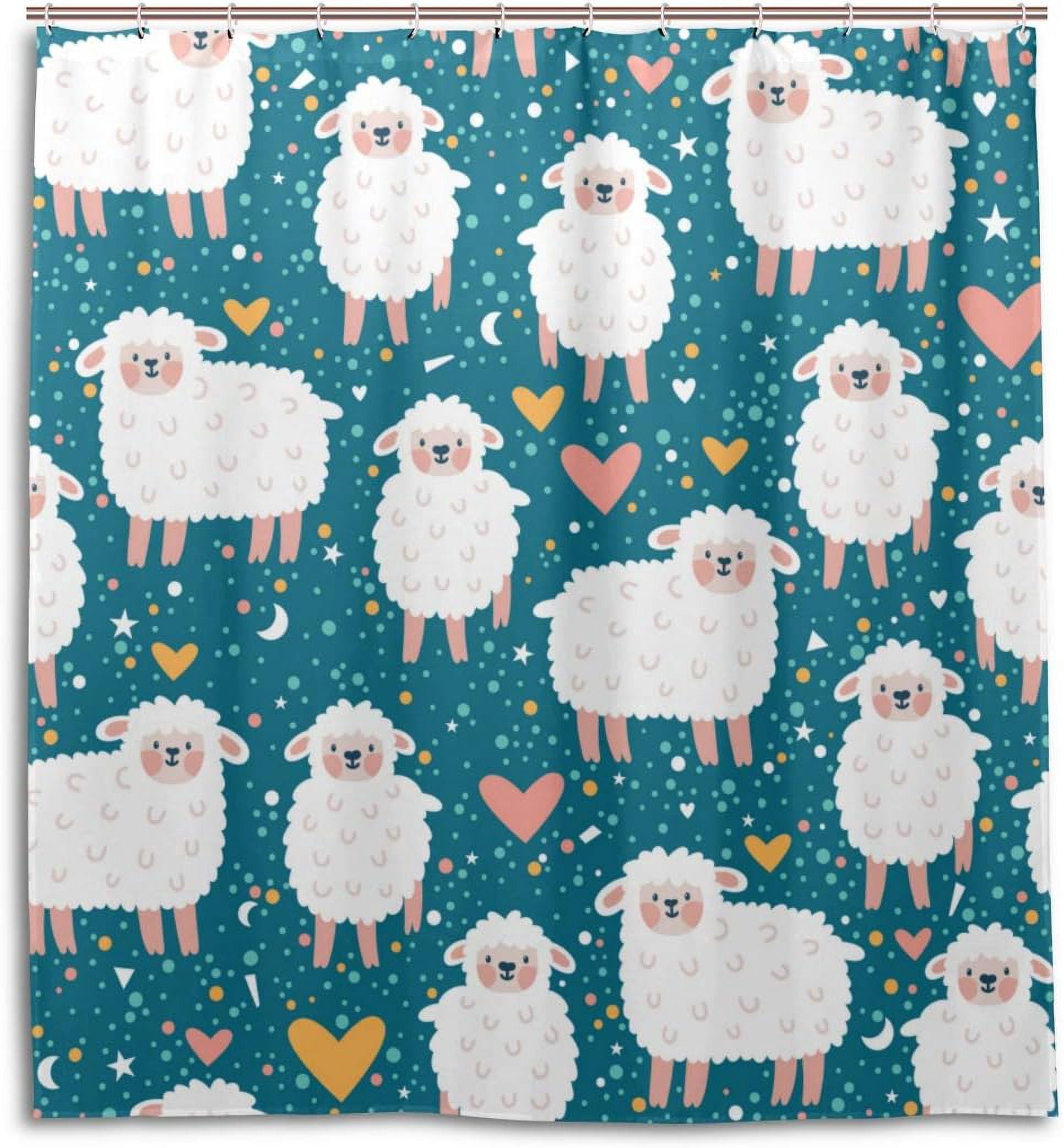 Coolnut White Sheep and Heart Bath Shower Curtain Liners 66x72in, 100% ...
