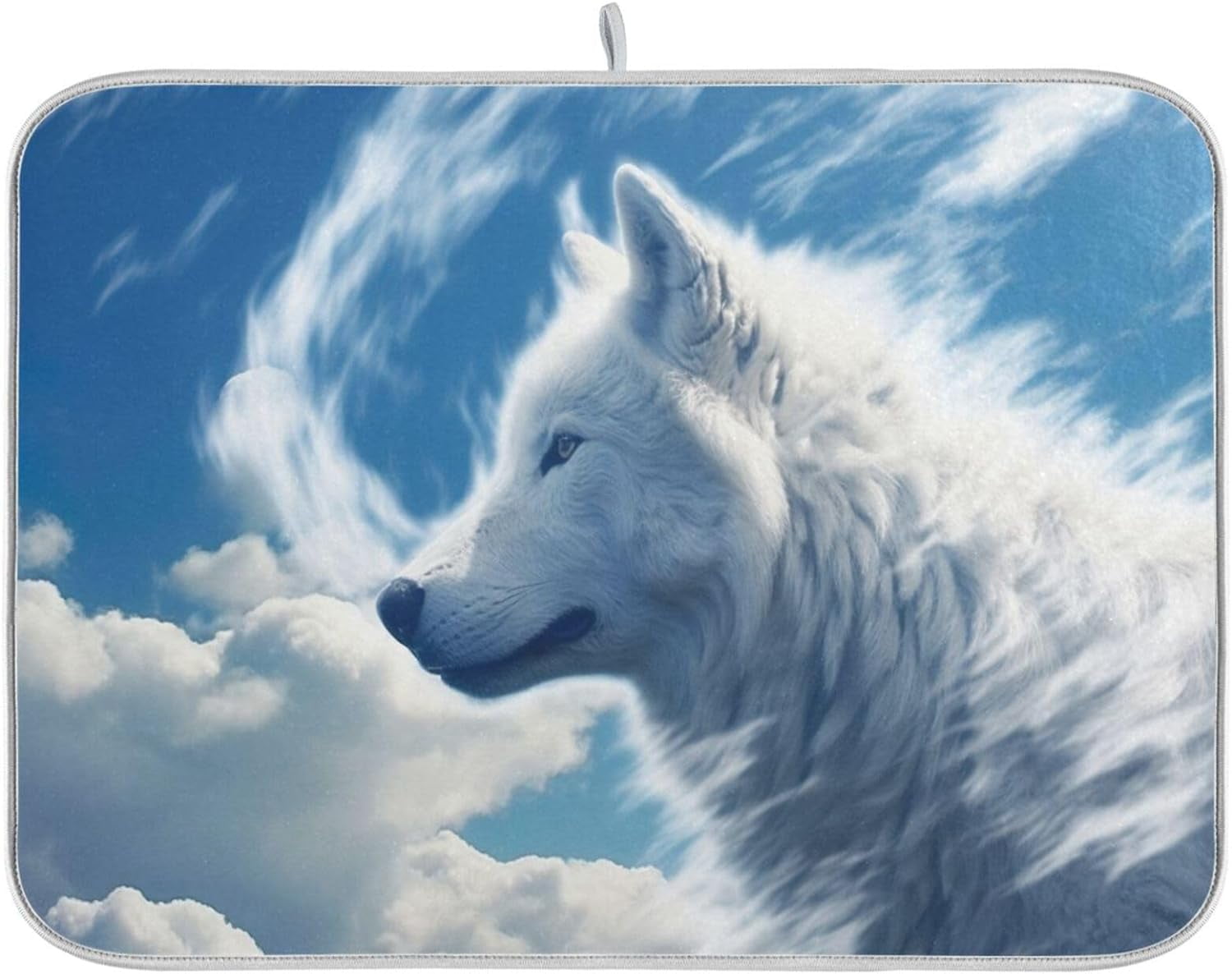 Coolnut White Wolf Blue Sky Dish Drying Mat for Kitchen Counter, Ultra ...