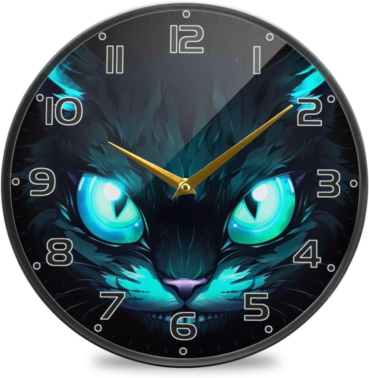 Coolnut Wild Cat Blue Eyes Wall Clock Round Silent Non Ticking Battery ...