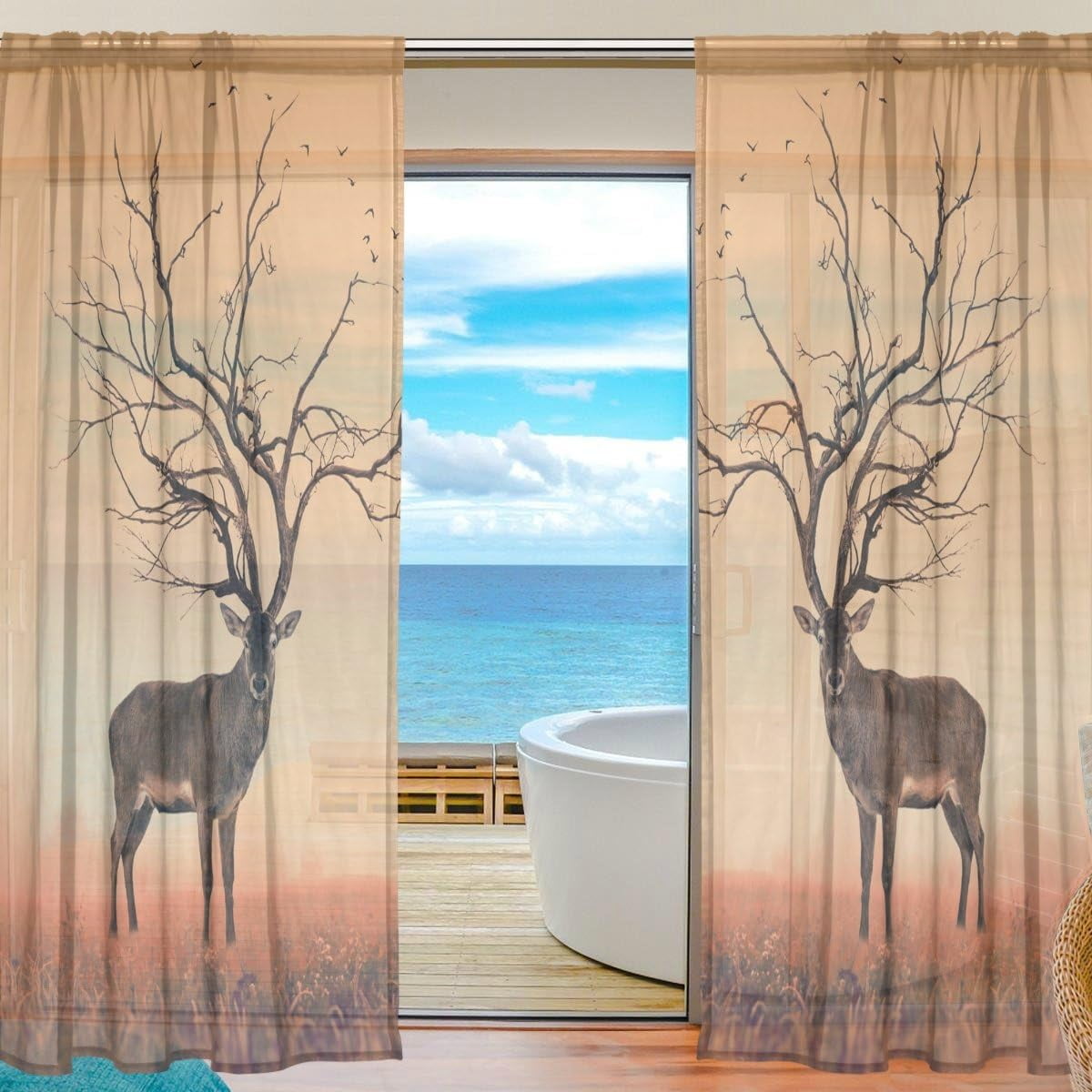 Coolnut Wild Deer Sheer Gauze Door Curtain Window Curtain Drapes for ...