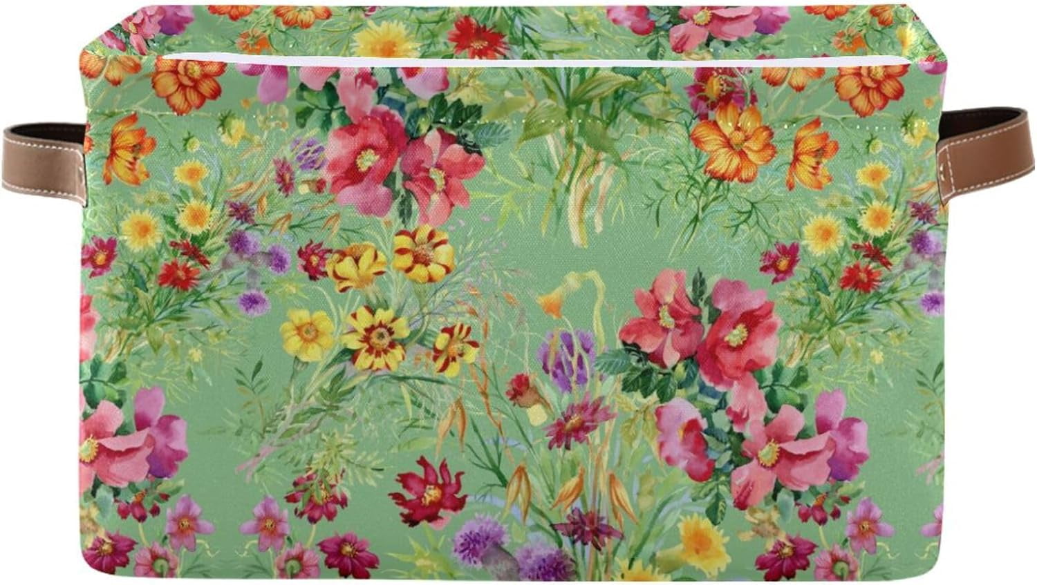 Coolnut Wild Flowers Green Storage Bins Foldable Canvas Fabric Storage ...