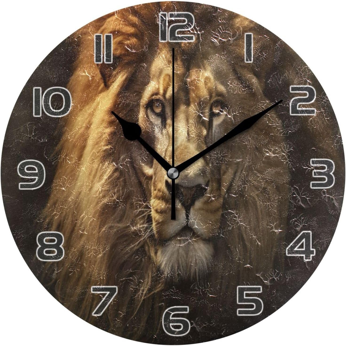 Coolnut Wild Lion Wall Clock Round Vintage Silent Non Ticking Battery ...