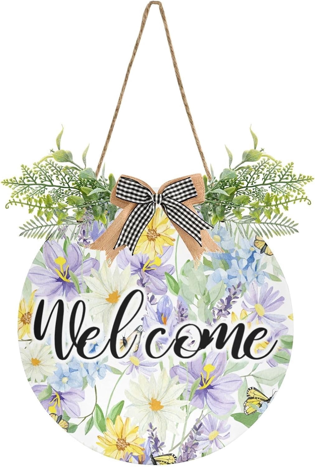 Coolnut Wildflower and Butterfly Front Door Round, Hanging Welcome Sign ...