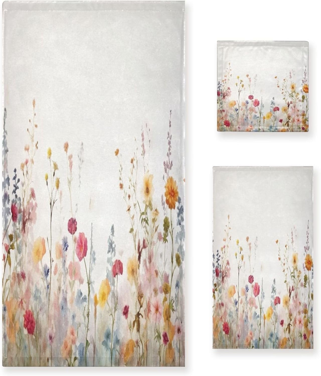 Coolnut Wildflowers Bathroom Towel Set of 3 with Hand Towel, Wash ...