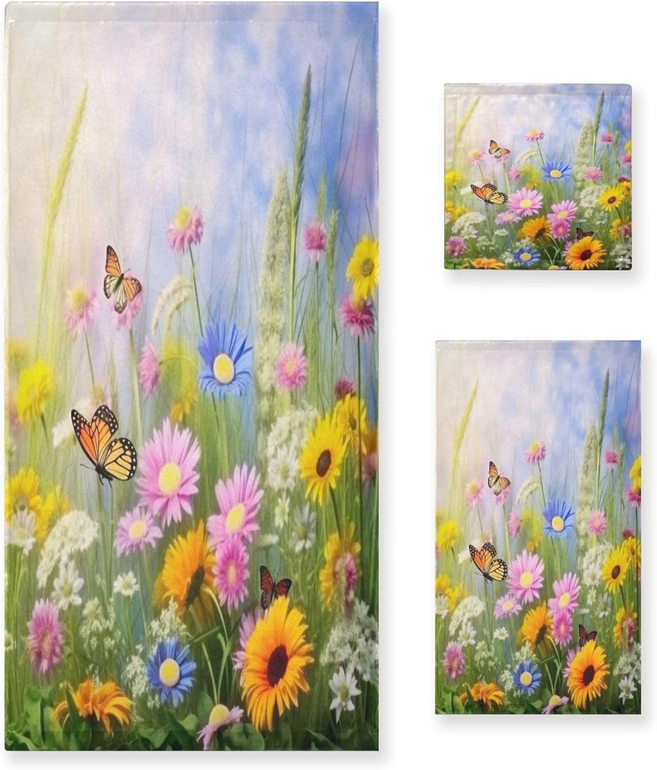 Coolnut Wildflowers Bathroom Towel Set of 3 with Hand Towel, Wash ...