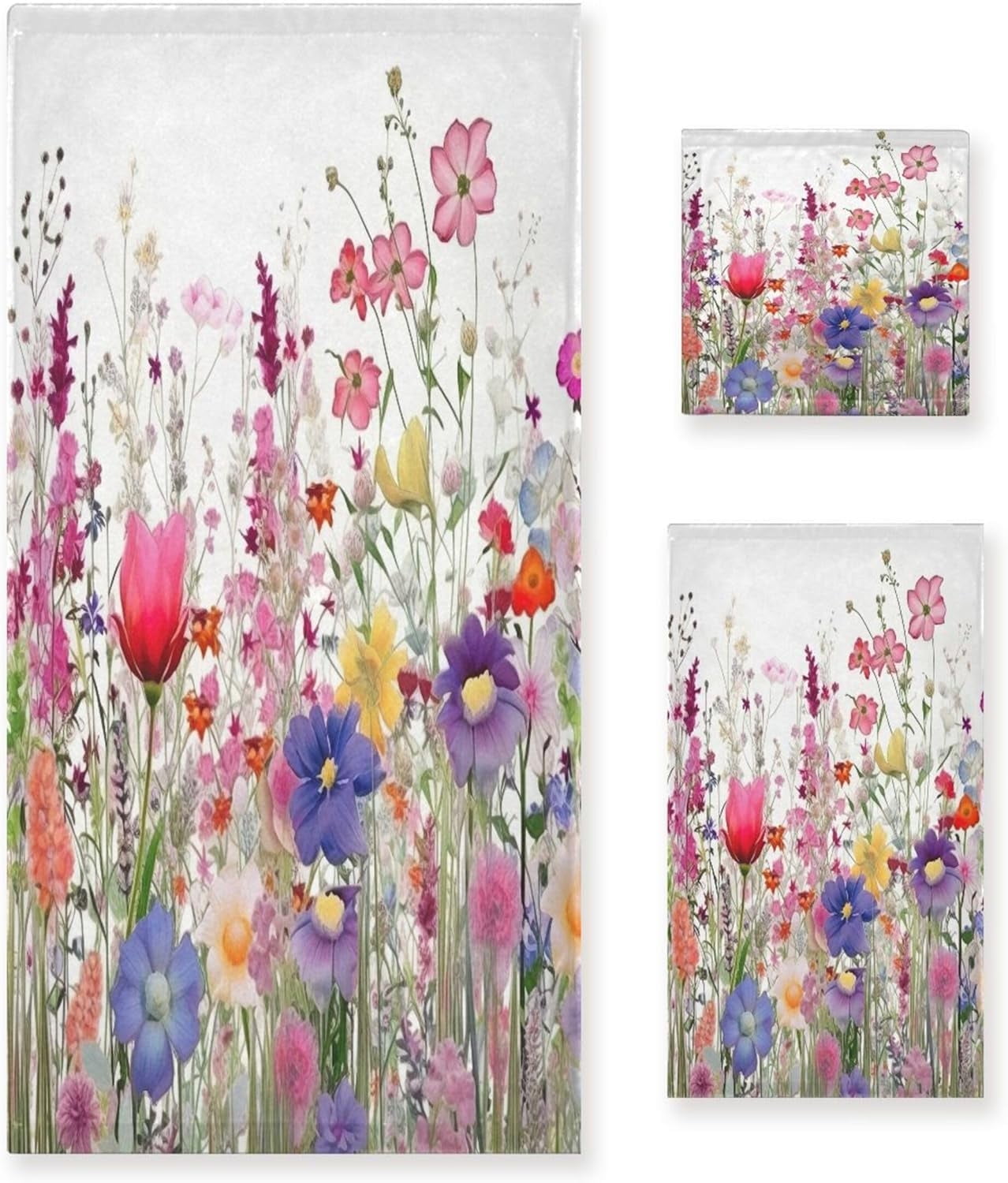 Coolnut Wildflowers Bathroom Towel Set of 3 with Hand Towel, Wash ...