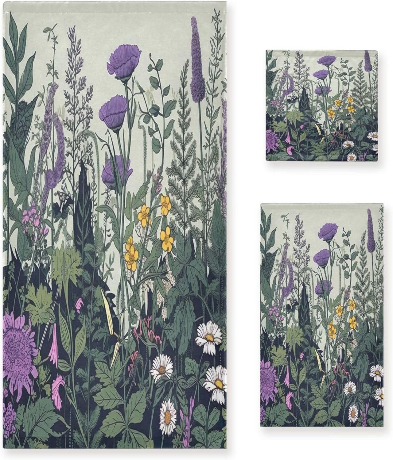 Coolnut Wildflowers Bathroom Towel Set of 3 with Hand Towel, Wash ...