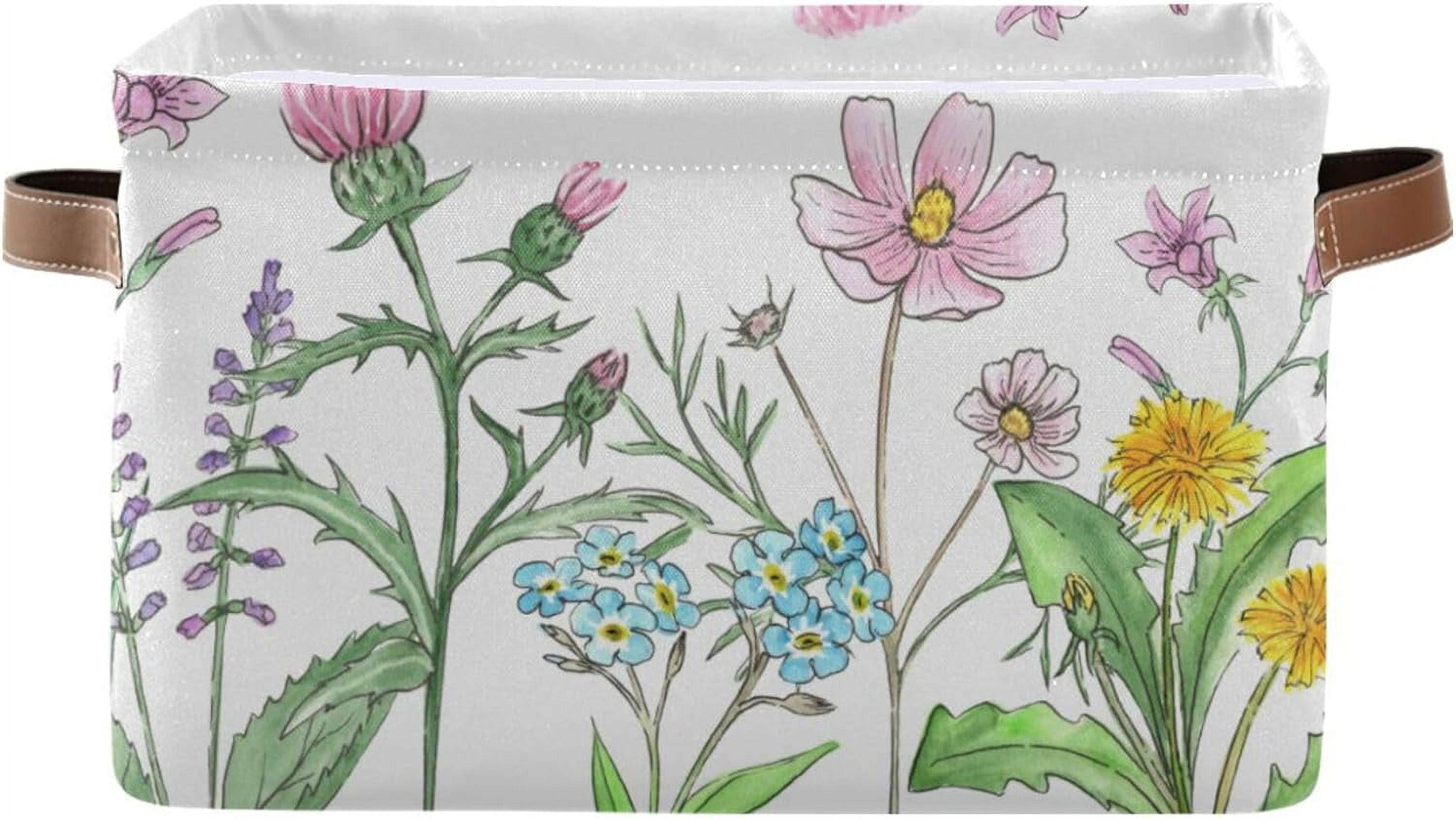 Coolnut Wildflowers Pattern Foldable Canvas Storage Bin, Sturdy Fabric ...
