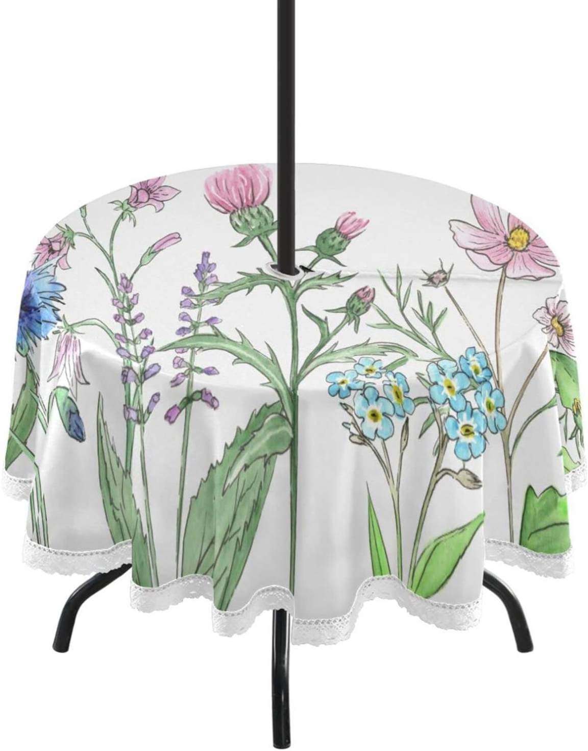 Coolnut Wildflowers Pattern Round Table Cloth, Heat Resistant Table ...