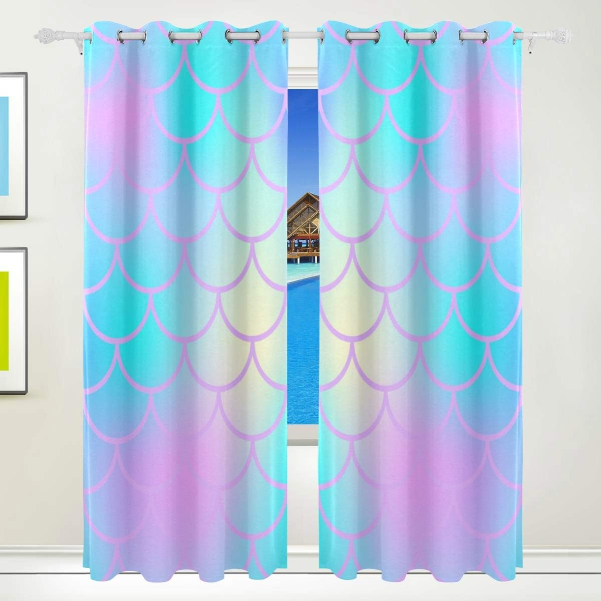 Coolnut Window Curtain Panels Blue Fish Skin with Scale Grommet Top ...