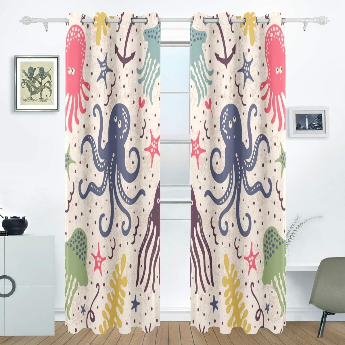 Coolnut Window Curtain Panels Cute Underwater Sea Creatures Grommet Top ...