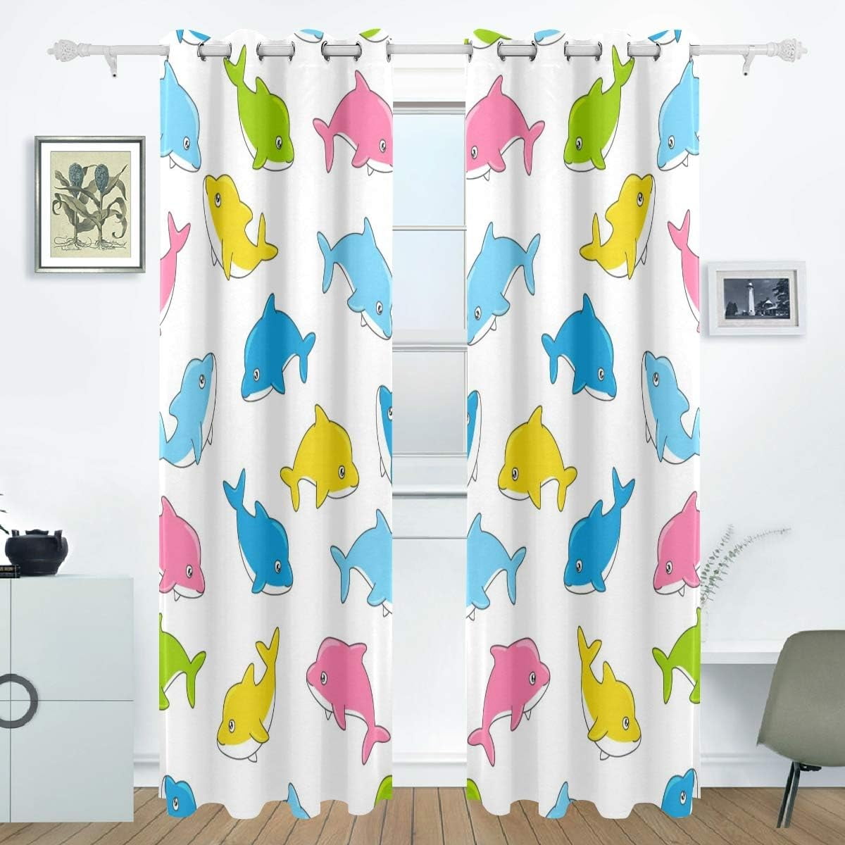 Coolnut Window Curtain Panels Drapes Cute Multicolor Dolphins Thermal ...