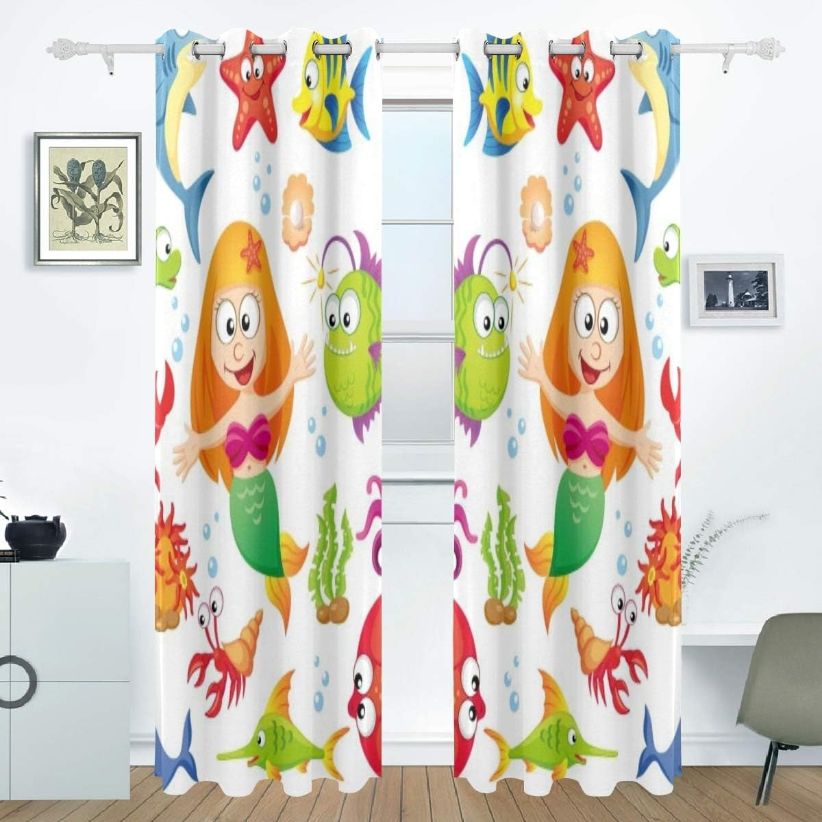 Coolnut Window Curtain Panels Drapes Cute Sea Creatures and Mermaid ...