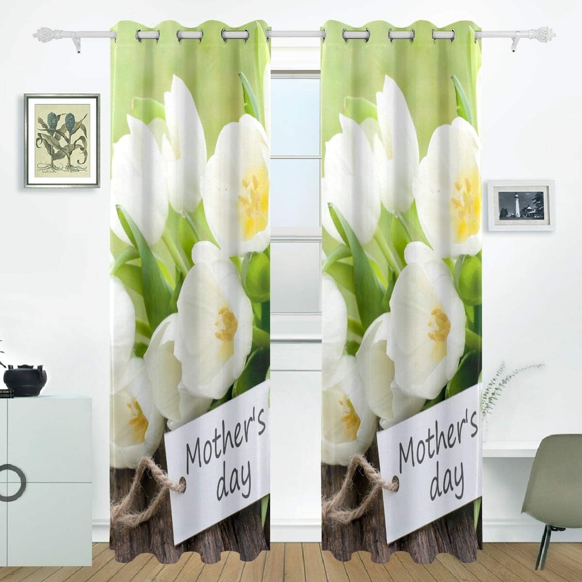 Coolnut Window Curtain Panels Drapes Tulips Label Mother's Day Thermal ...
