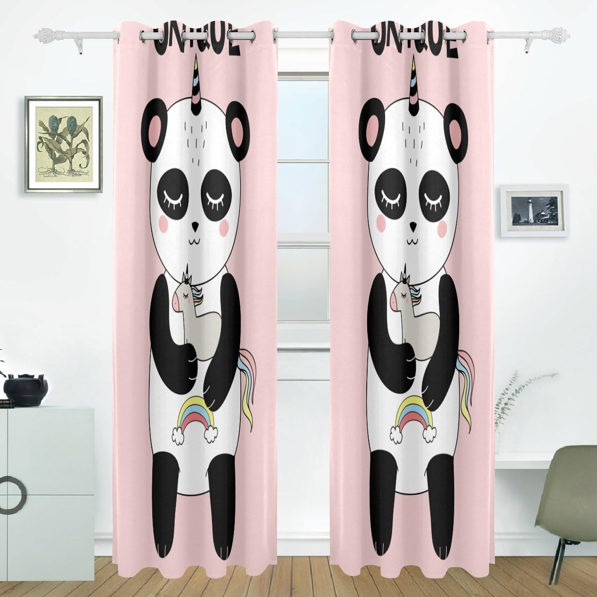 Coolnut Window Curtain Panels Pretty Happy Smiling Panda Unicorn ...