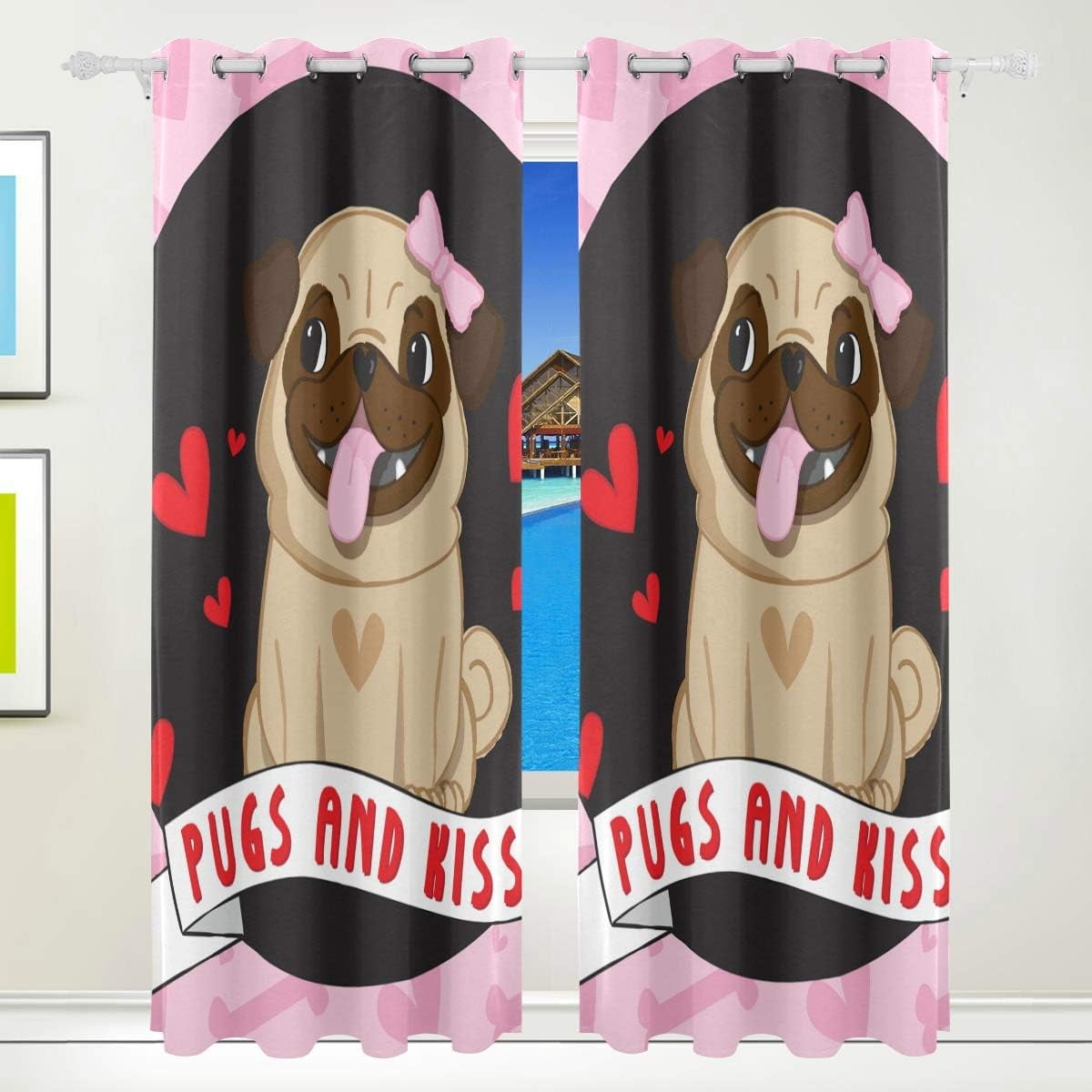 Coolnut Window Curtain Panels Pugs and Kisses On Pink Grommet Top Room ...