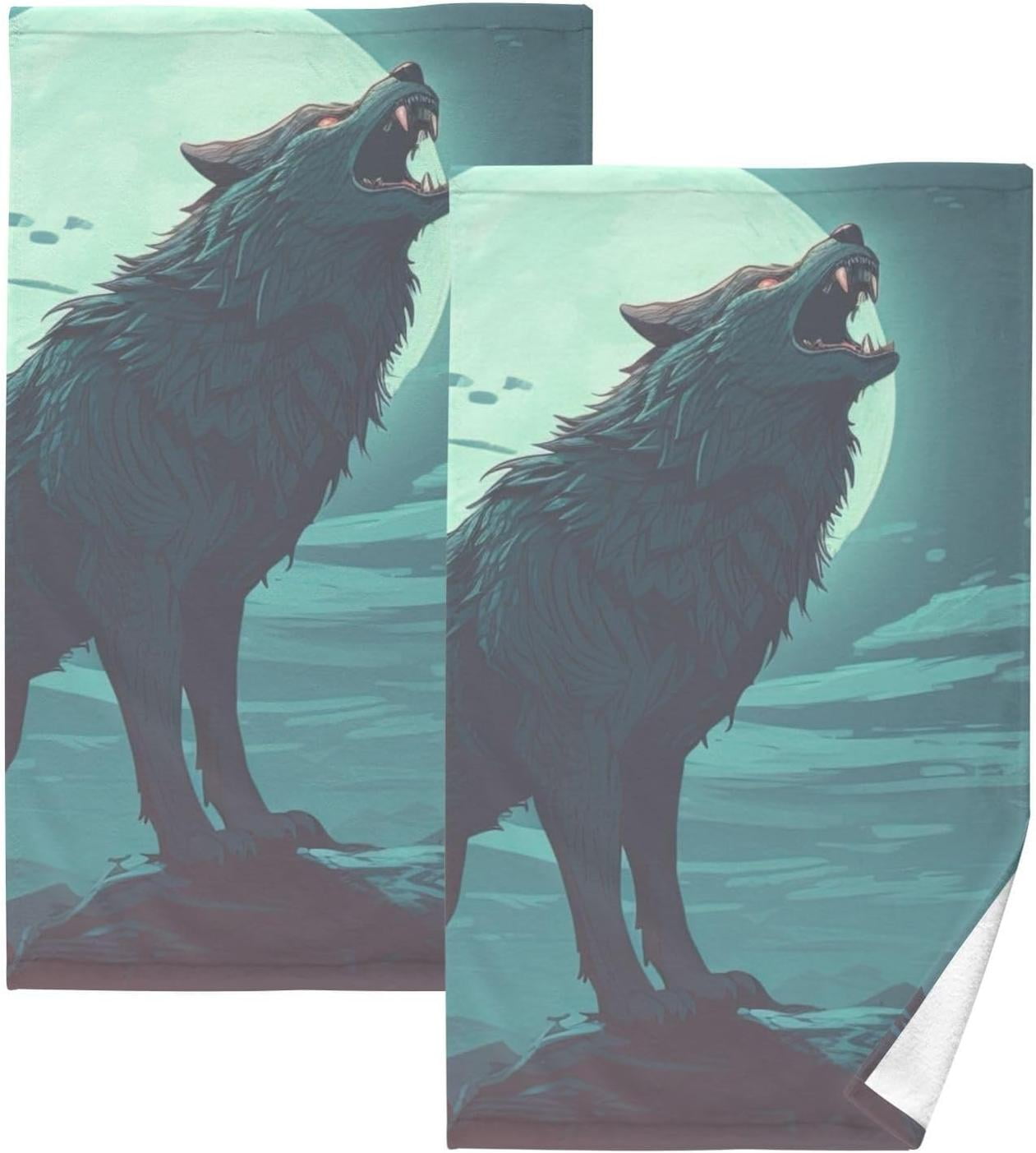 Coolnut Wolf Roaring Hand Towels 2 Pieces, Cotton Bath Towel for Drying ...