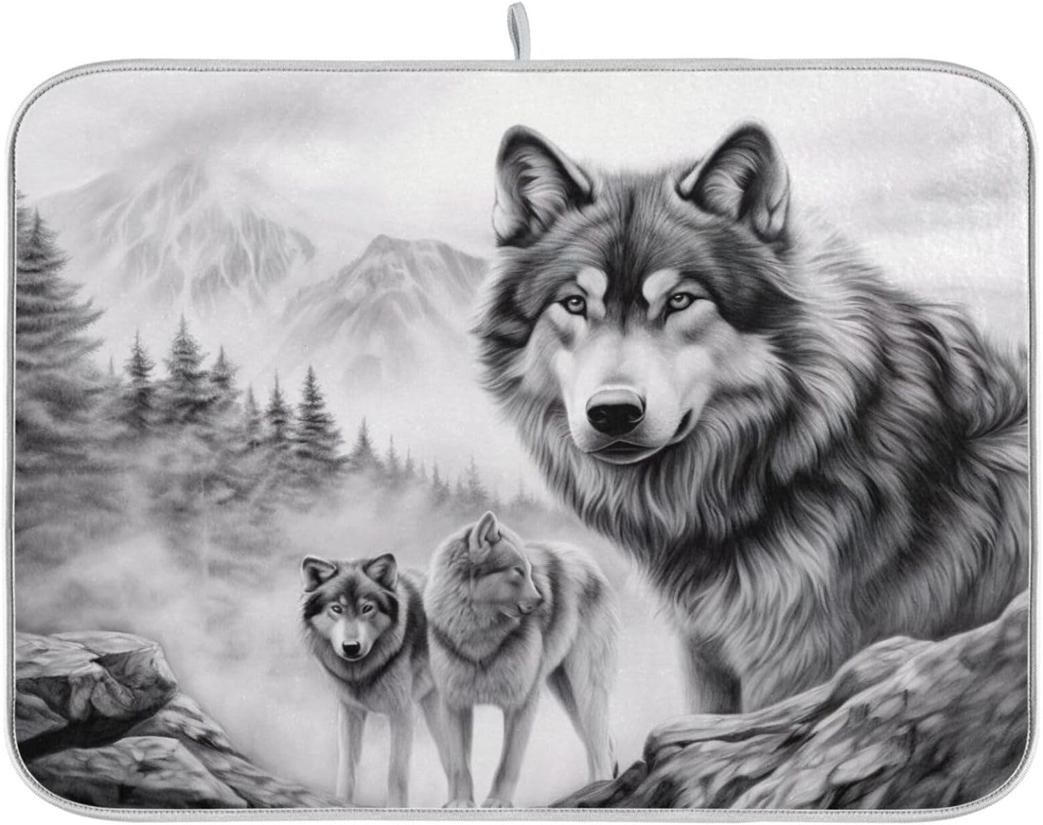 Coolnut Wolf Wildlife Dish Drying Mat for Kitchen Counter, Ultra ...