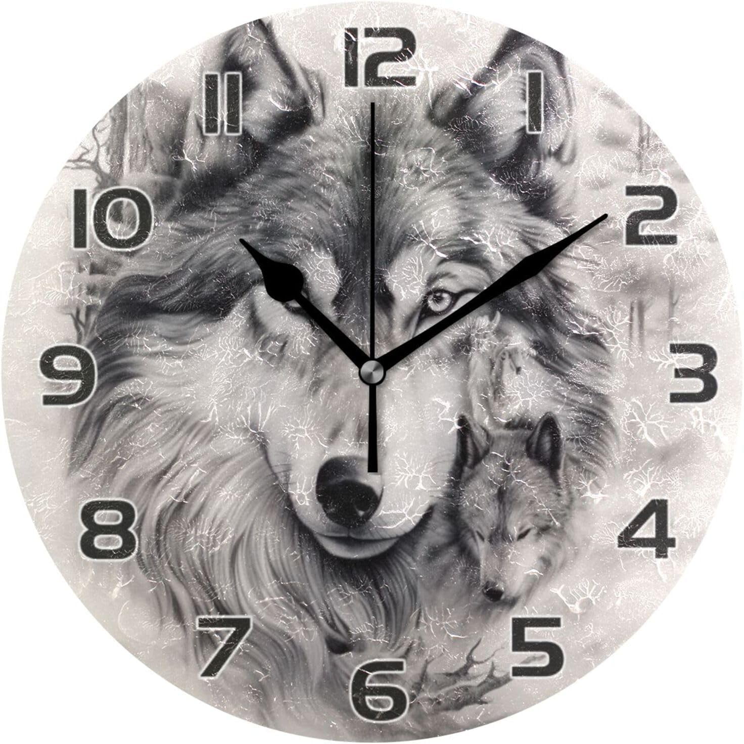 Coolnut Wolf Wildlife Wall Clock Round Vintage Silent Non Ticking ...