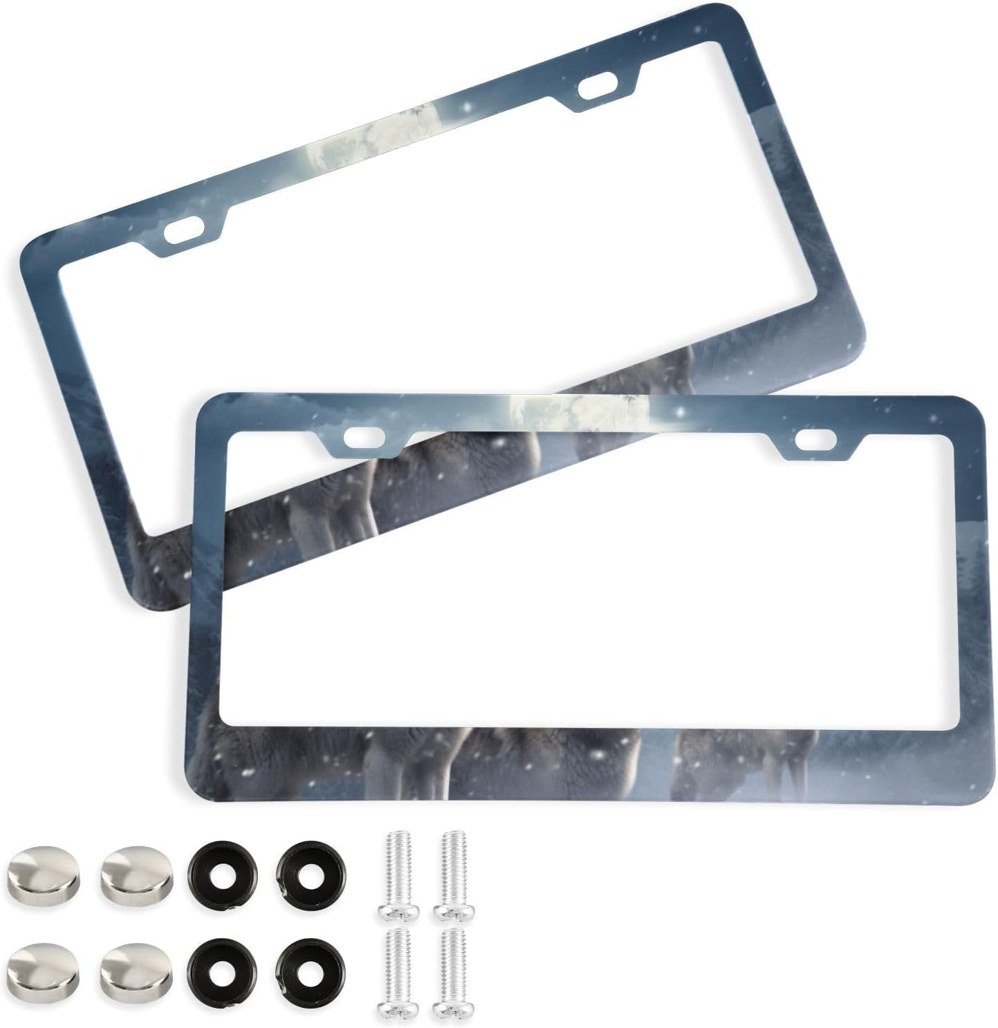 Coolnut Wolves Howling Moon License Plate Frames - Universal Aluminum ...