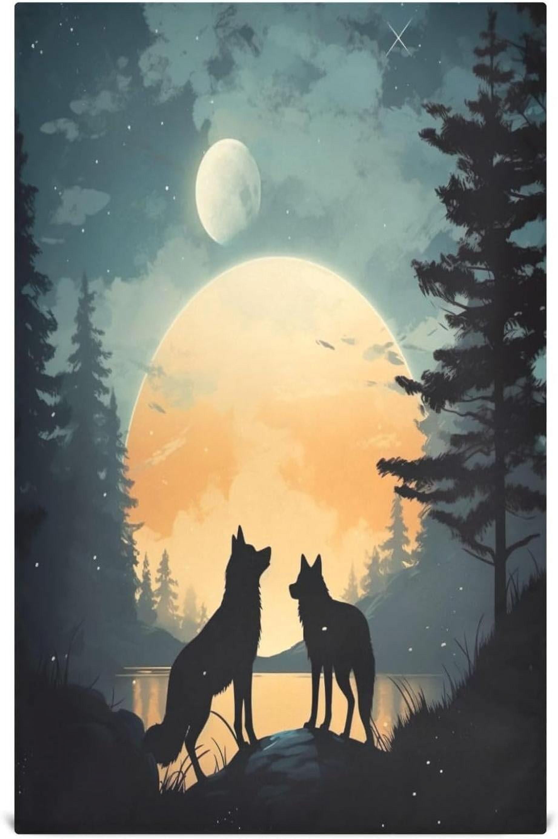 Coolnut Wolves Under The Moon Kitchen Towels, 18 x 28 Inch Super Soft ...