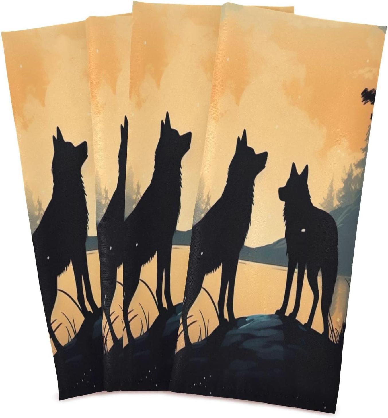 Coolnut Wolves Under The Moon Kitchen Towels, 18 x 28 Inch Super Soft ...