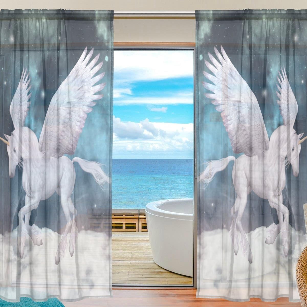 Coolnut Wonderful Pegasus Gallops Over Cloud Sheer Gauze Door Curtain ...