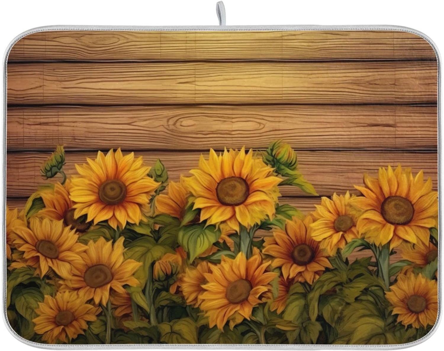Coolnut Wood Grain Sunflower Dish Drying Mat for Kitchen Counter, Super ...