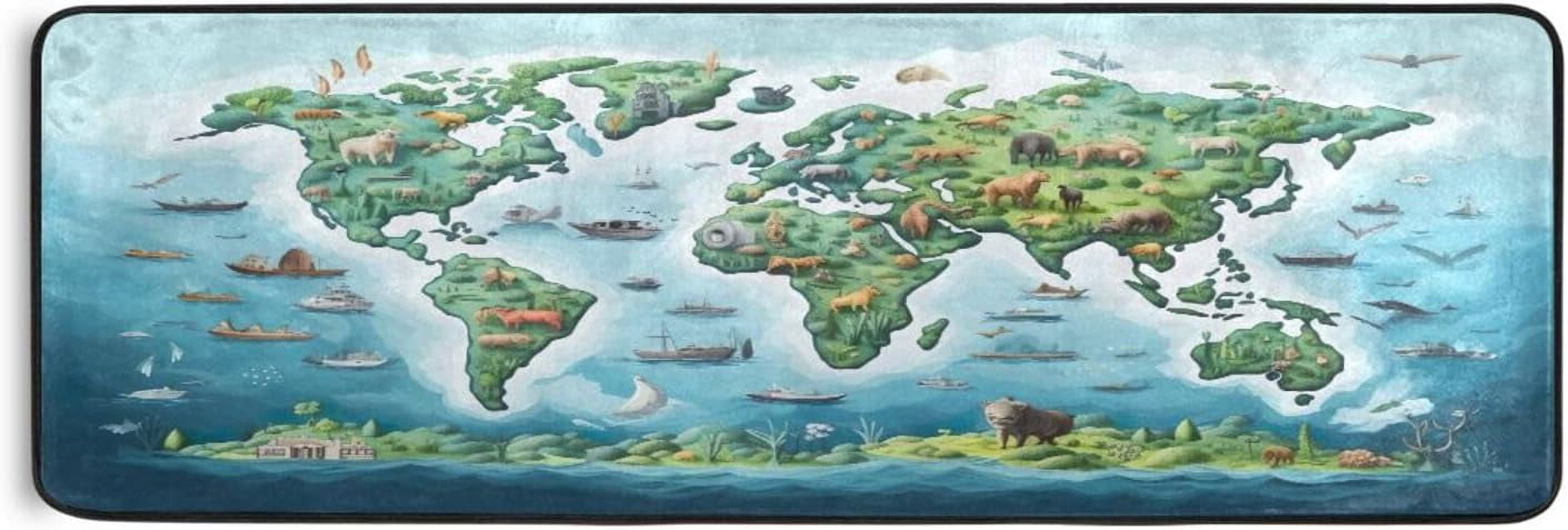 Coolnut World Map Pattern Area Rug - 2' x 6' Washable Runner Rugs with ...