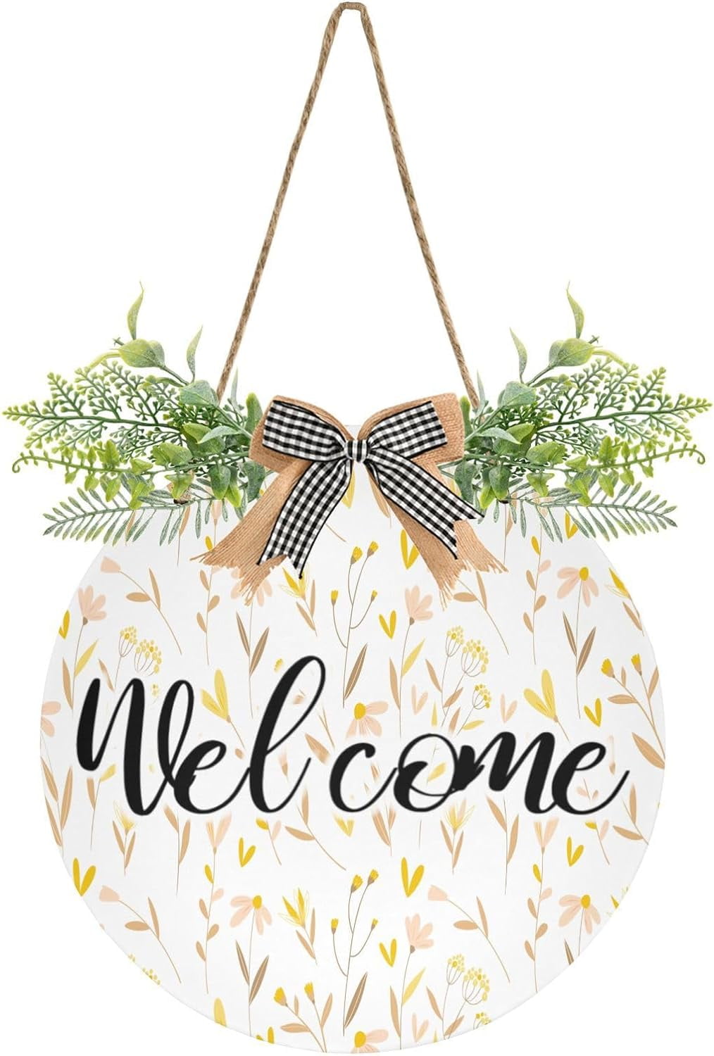 Coolnut Yellow Flower Front Door Round, Hanging Welcome Sign, Front ...