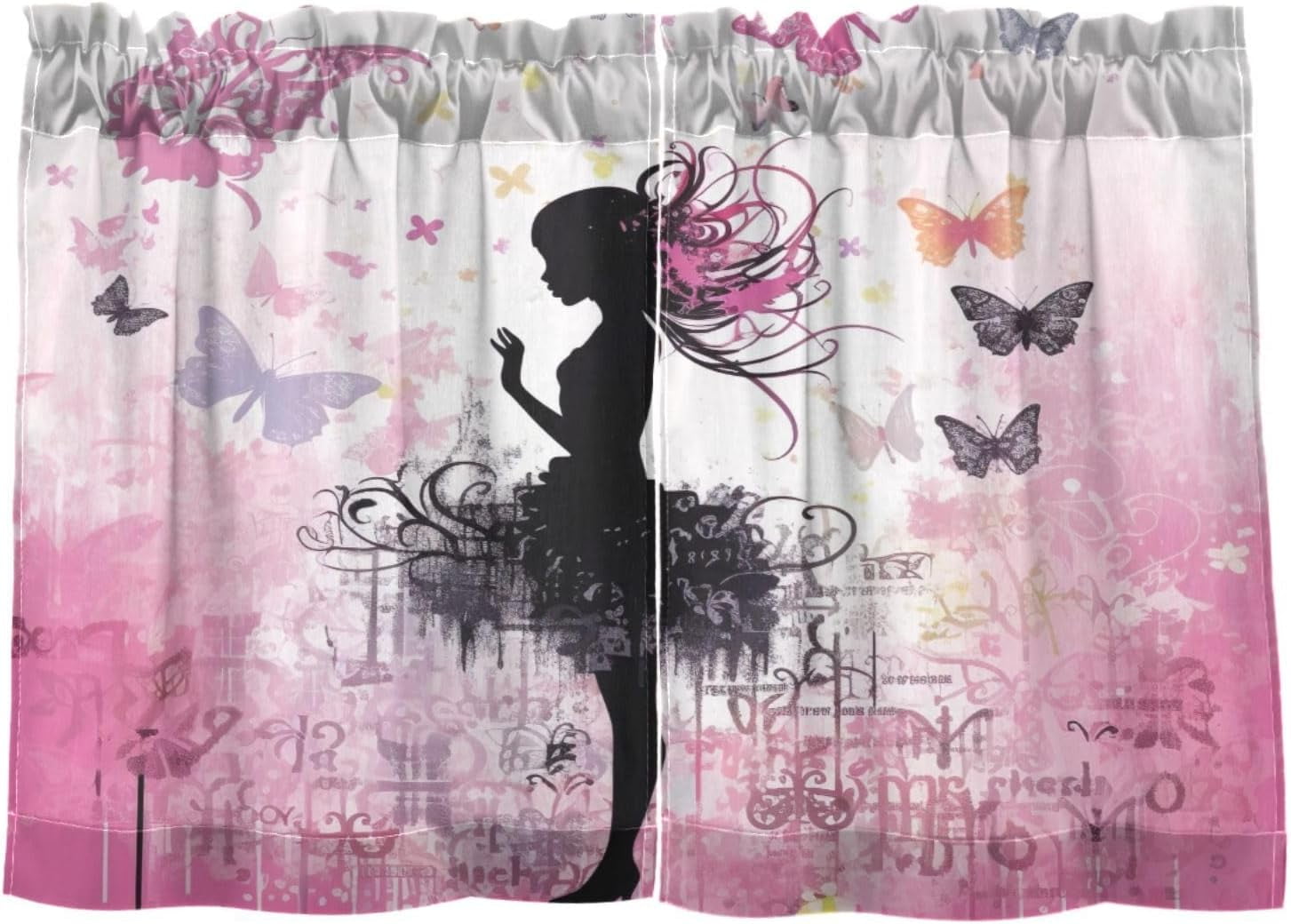 Coolnuti Fairy and Butterflies Pink Valances for Windows 36 Inch Small ...