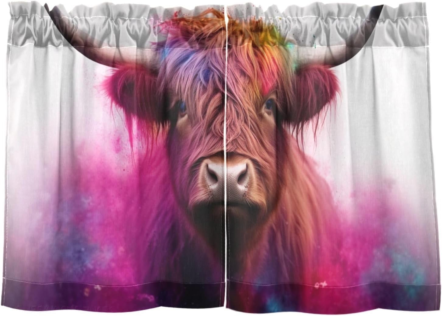 Coolnuti Highland Cow Colorful Valances for Windows 24 Inch Small ...